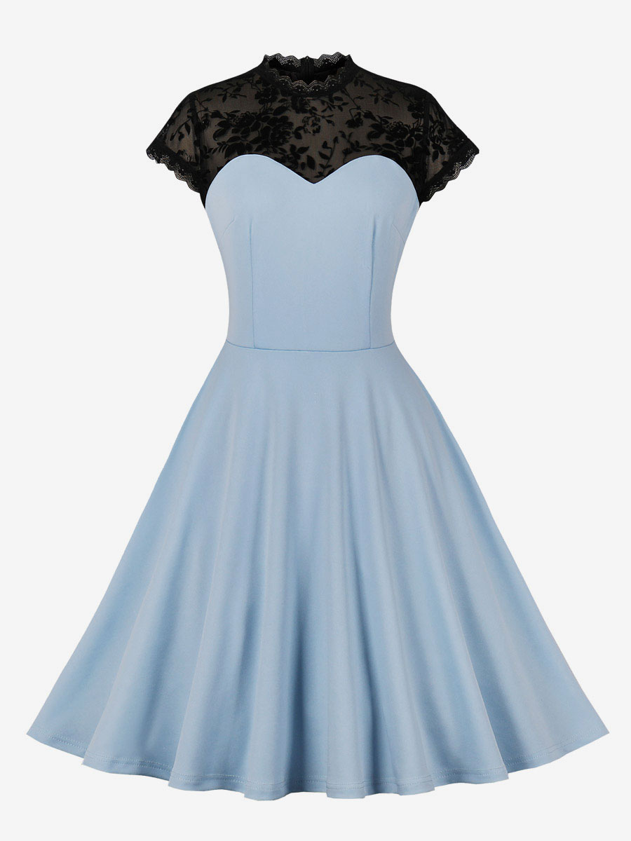 Vintage Dress 1950s Audrey Hepburn Style Soft Pink Color Block Lace ...