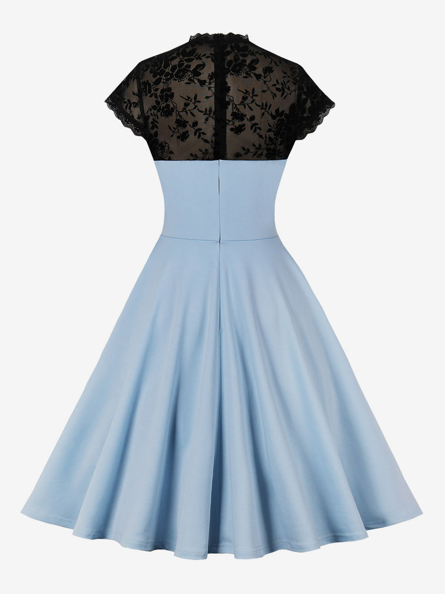 Vintage Dress 1950s Audrey Hepburn Style Soft Pink Color Block Lace ...