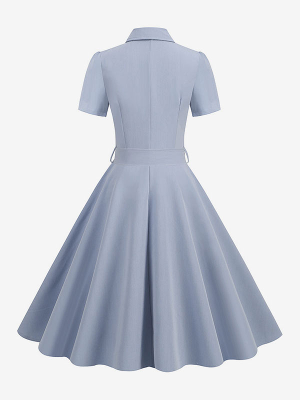 Vintage Dress 1950s Audrey Hepburn Style Light Sky Blue Short Sleeves ...