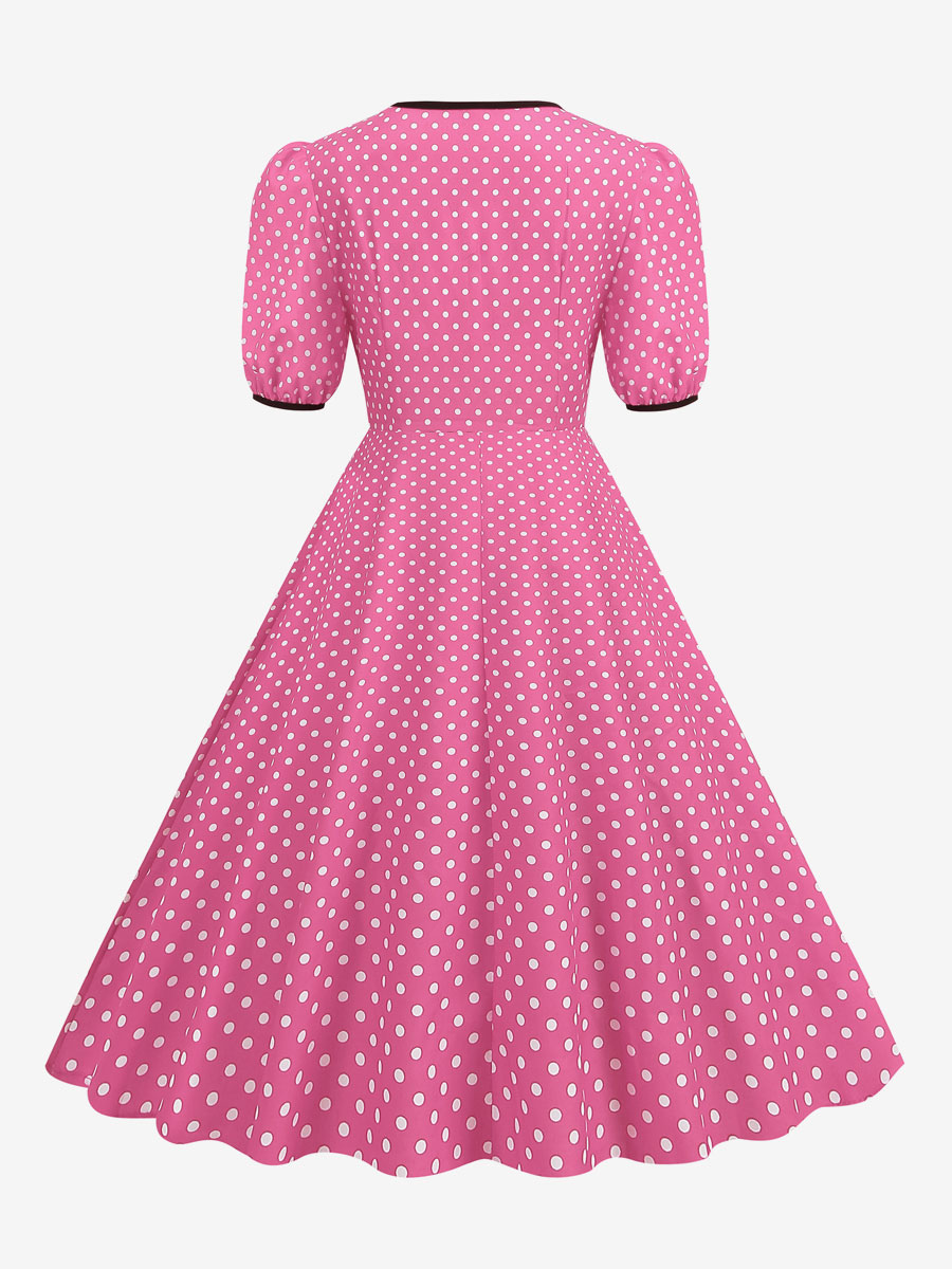Retro Dress 1950s Audrey Hepburn Style Pink Short Sleeves Sweetheart ...