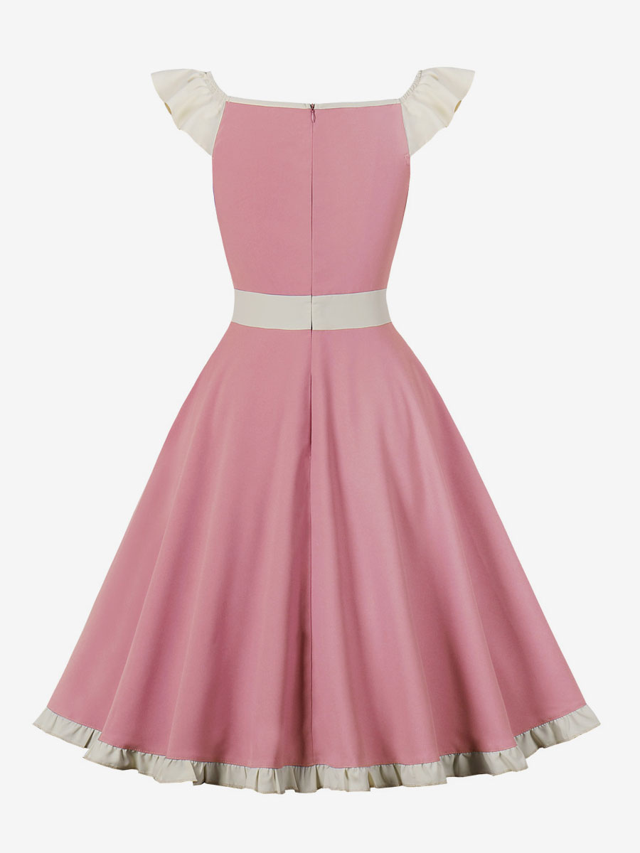 Retro Dress Purple 1950s Audrey Hepburn Style Two-Tone Sleeveless V ...