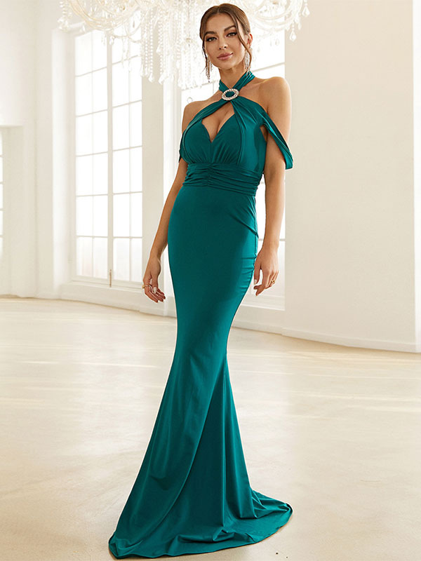 Robes De Soirée Robe Semi-formelle À Licou Plissée Sans Manches À ...