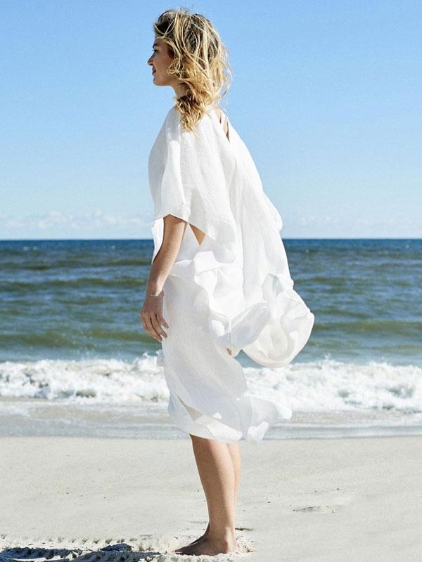 Copricostume da donna bianco spaccato sul davanti scollo a V mezze ...