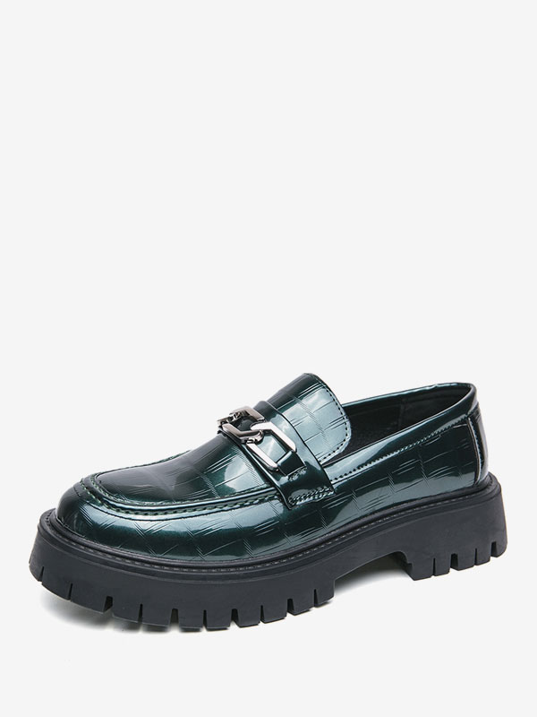 Mens Loafer Shoes PU Leather Monk Strap Plaid Slip-On - Milanoo.com
