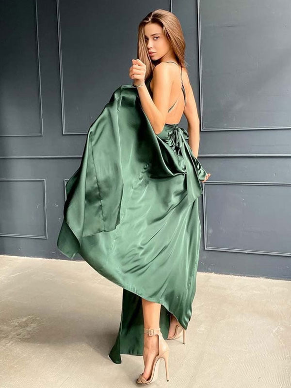 Party Dresses Violet V-Neck Split Front Sleeveless High-slit Semi ...