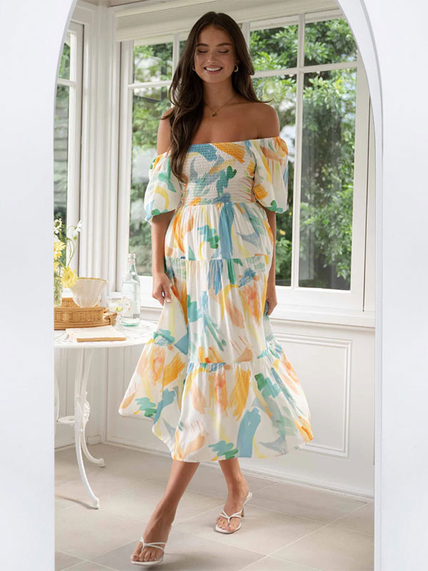 Sommerliches Midi-Strandkleid mit Bateau-Ausschnitt und Schnürung in ...