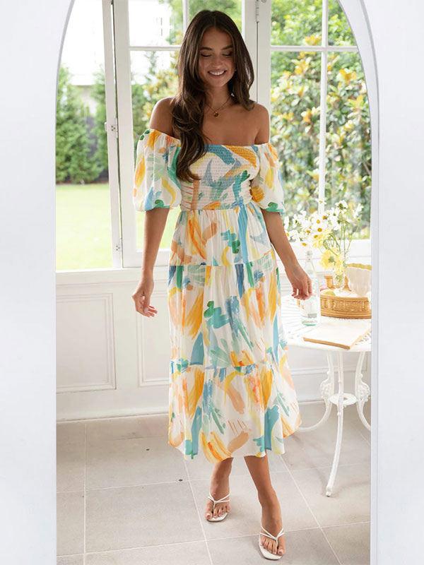 Sommerliches Midi-Strandkleid mit Bateau-Ausschnitt und Schnürung in ...