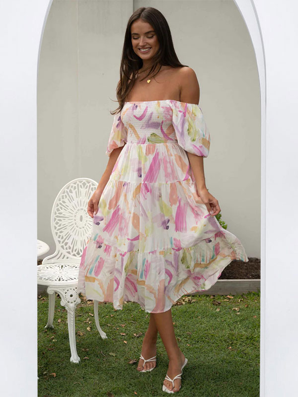 Sommerliches Midi-Strandkleid mit Bateau-Ausschnitt und Schnürung in ...