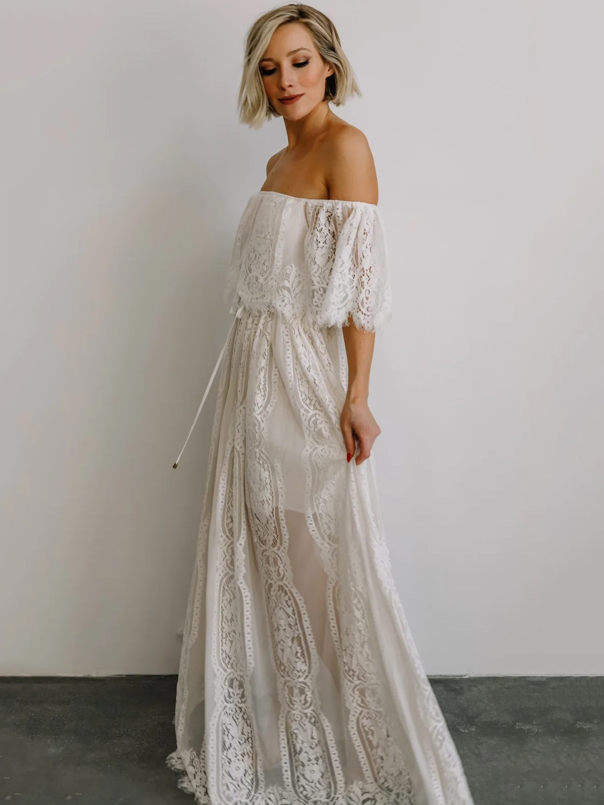 Robe Bohème Col Bateau Demi-Manches Robe de Plage en Dentelle ...