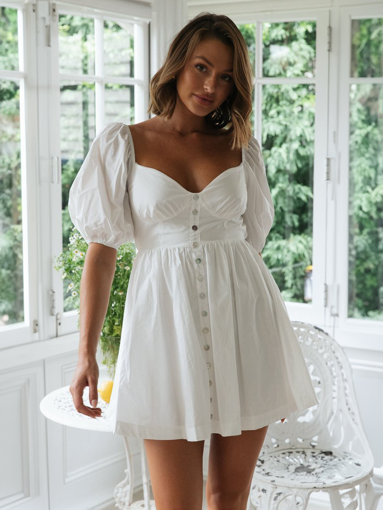 Summer Dress Sweetheart Neck Lace Up Backless White Extra Short Beach ...