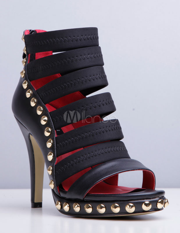Black Rivets Buckle Platform Womens Gladiator Sandals
