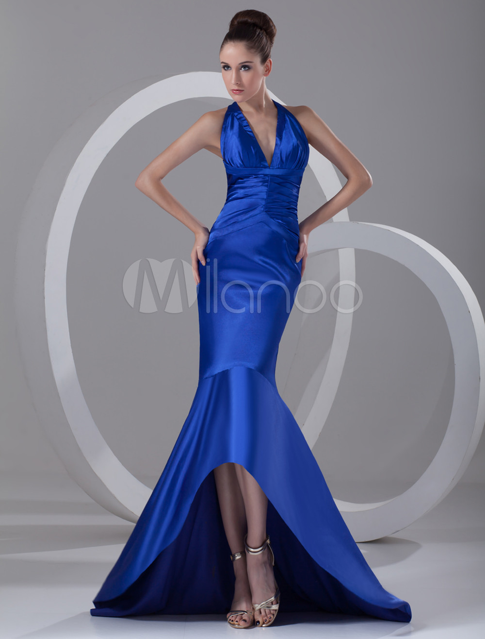 Chic Royal Blue Taffeta Tiered V Neck Sexy Evening Dress