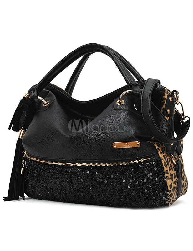 Black Leopard Print Leather Hobo Bag For Women - Milanoo.com