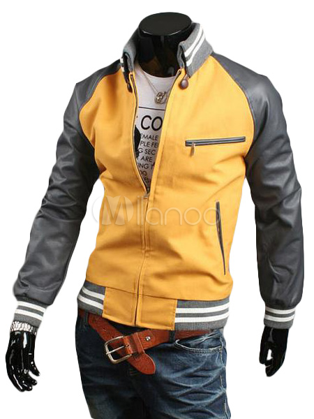 Cool Two-Tone Cotton Blend Men's Leather Jacket - Milanoo.com