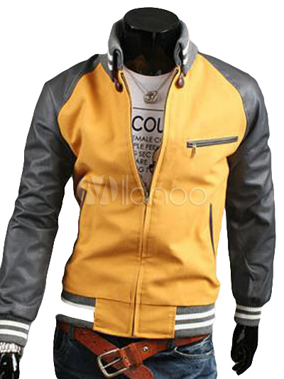 Cool Two-Tone Cotton Blend Men's Leather Jacket - Milanoo.com