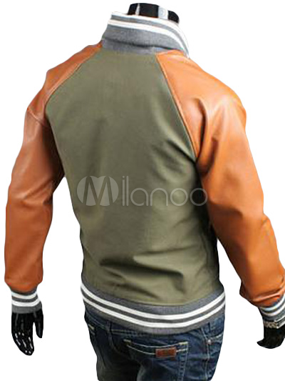 Cool Two-Tone Cotton Blend Men's Leather Jacket - Milanoo.com