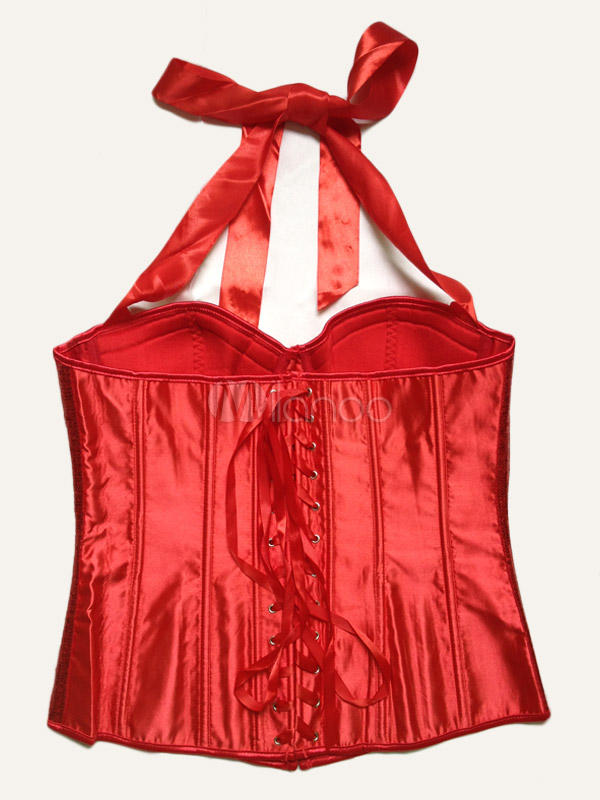 Red Sexy Sequin Matte Satin Overbust Corset
