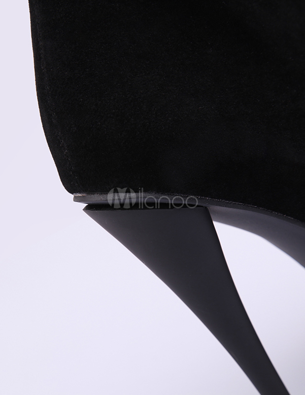 Black Peep Toe Cone Heel Monogram Suede High Heel Booties For Woman ...