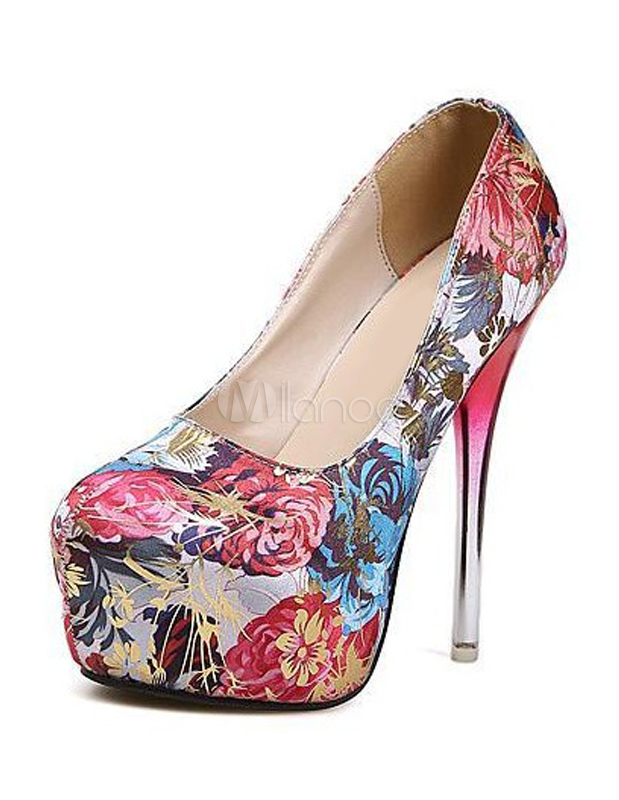 Sexy Almond Toe Printed Cloth Woman's Platform Pumps - Milanoo.com