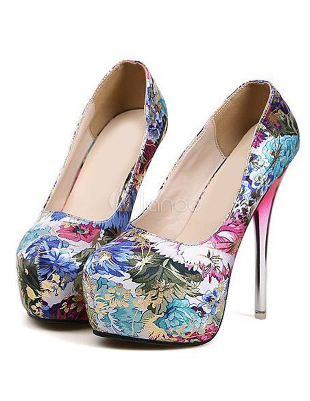 Sexy Almond Toe Printed Cloth Woman's Platform Pumps - Milanoo.com