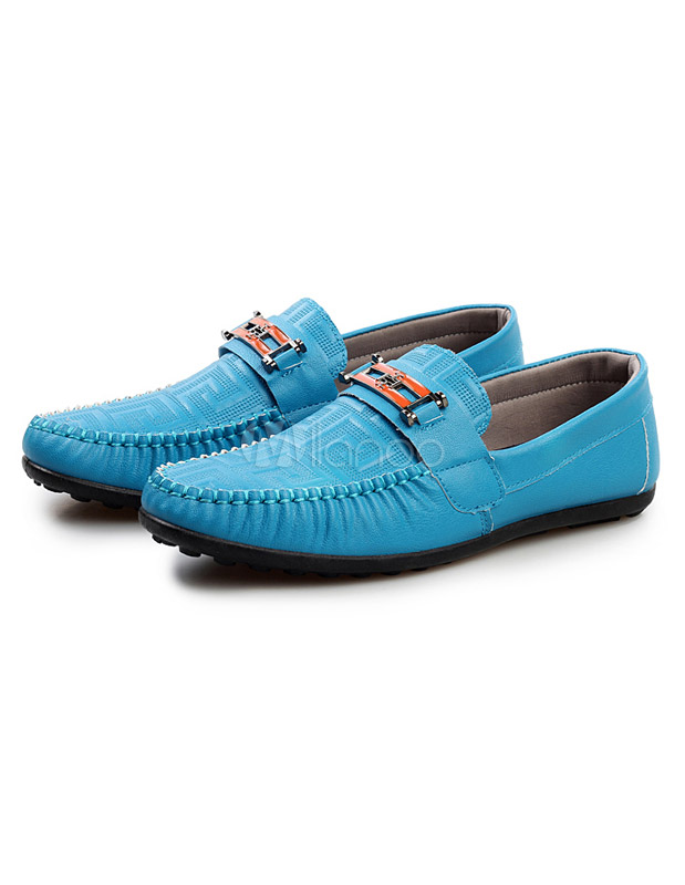 Great Light Sky Blue Leather Pointed Toe Loafer Shoes For Men - Milanoo.com