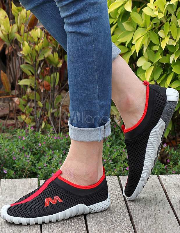 Modern Black Cut Out Mesh Round Toe Mens Athletic Shoes - Milanoo.com