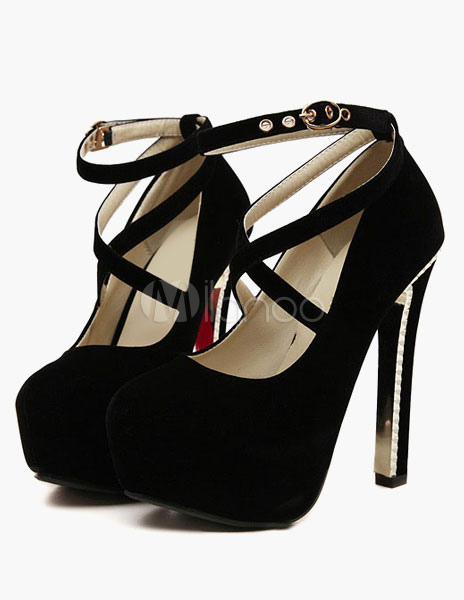 Eacarpins plateforme à talon aigu en cuir suédé avec boucle - Milanoo.com