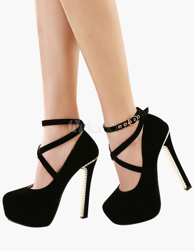 Eacarpins plateforme à talon aigu en cuir suédé avec boucle - Milanoo.com