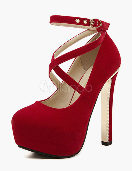 Eacarpins plateforme à talon aigu en cuir suédé avec boucle - Milanoo.com