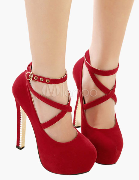 Eacarpins plateforme à talon aigu en cuir suédé avec boucle - Milanoo.com