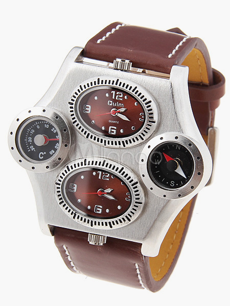 Two-Movement Men's Military Watch with Compass and Thermo - Milanoo.com