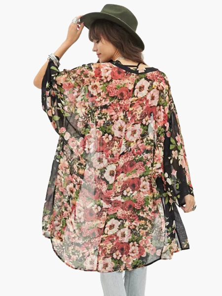 Floral Print Chiffon Kimono