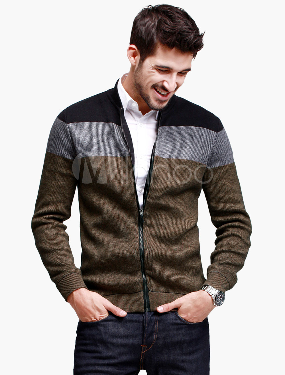 Multicolor Stylish Zipper Cardigan - Milanoo.com