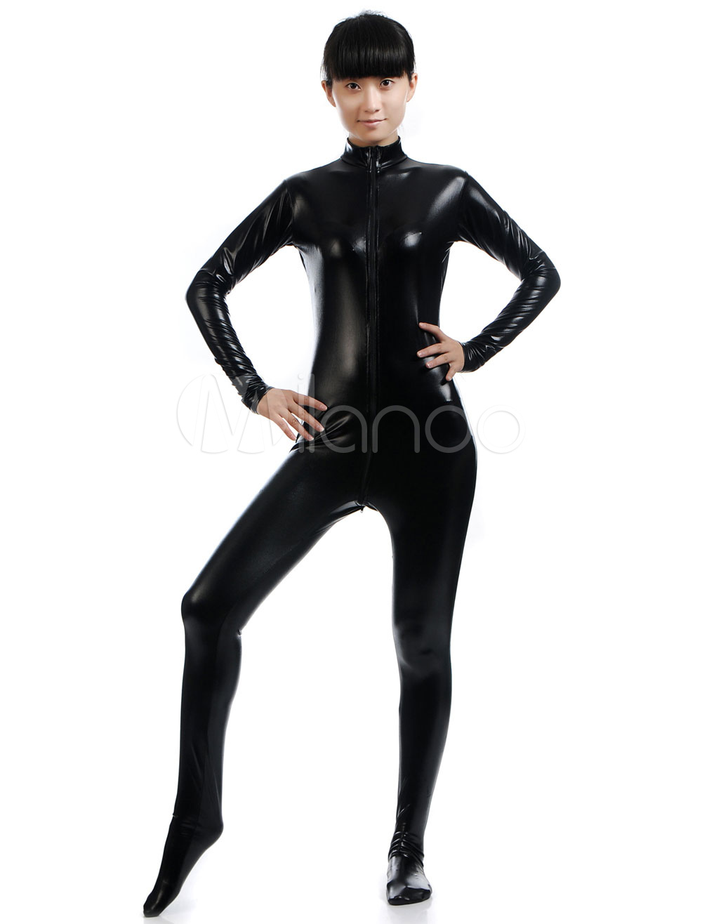 Black Halloween Costume Cosplay Shiny Metallic Cosplay Zentai Suit