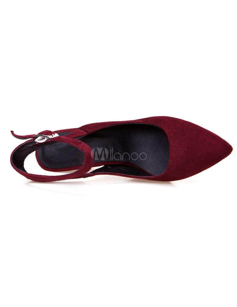Burgundy Sandals Straps Cut Out Suede Heels for Women - Milanoo.com