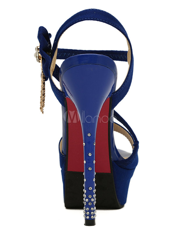 Blue Platform Sandals Fringe Metal Details Heels for Women - Milanoo.com