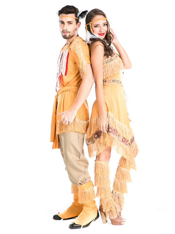 Pareja indígena traje amarillo traje indio trajes para Halloween ...