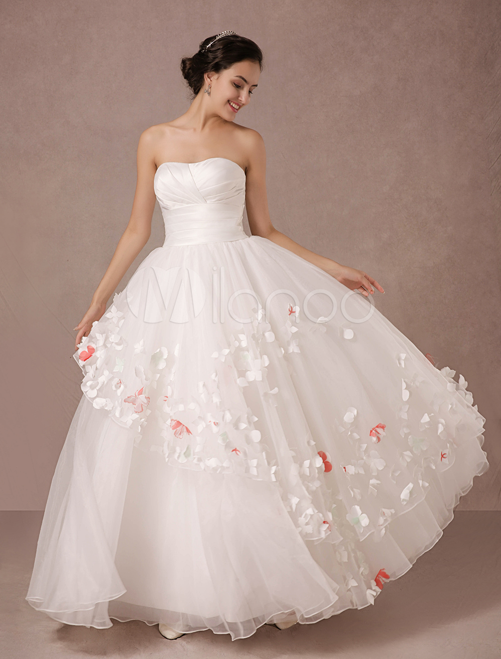 Strapless Wedding Dress Satin Organza Bridal Gown Milanoo