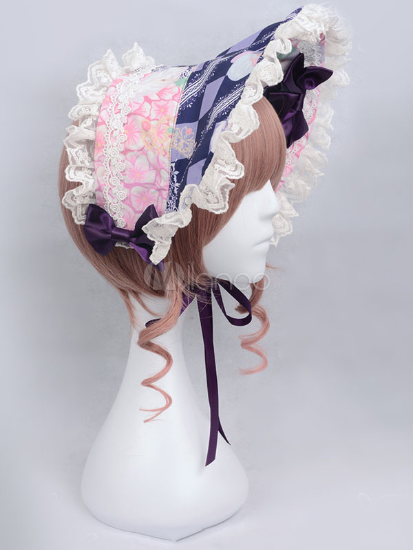 Sweet Lolita Cap Perfume Ziyang Flowers Ruffle Printed Pink Lolita ...