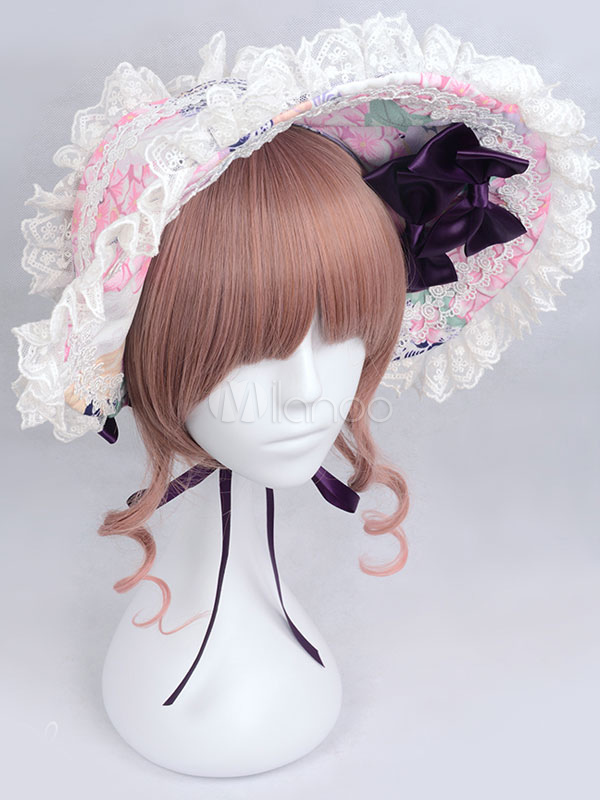 Sweet Lolita Cap Perfume Ziyang Flowers Ruffle Printed Pink Lolita ...