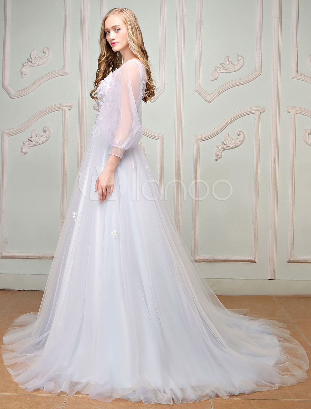 Violet Prom Dresses Luxury Tulle Balloon Sleeve Keyhole Illusion ...