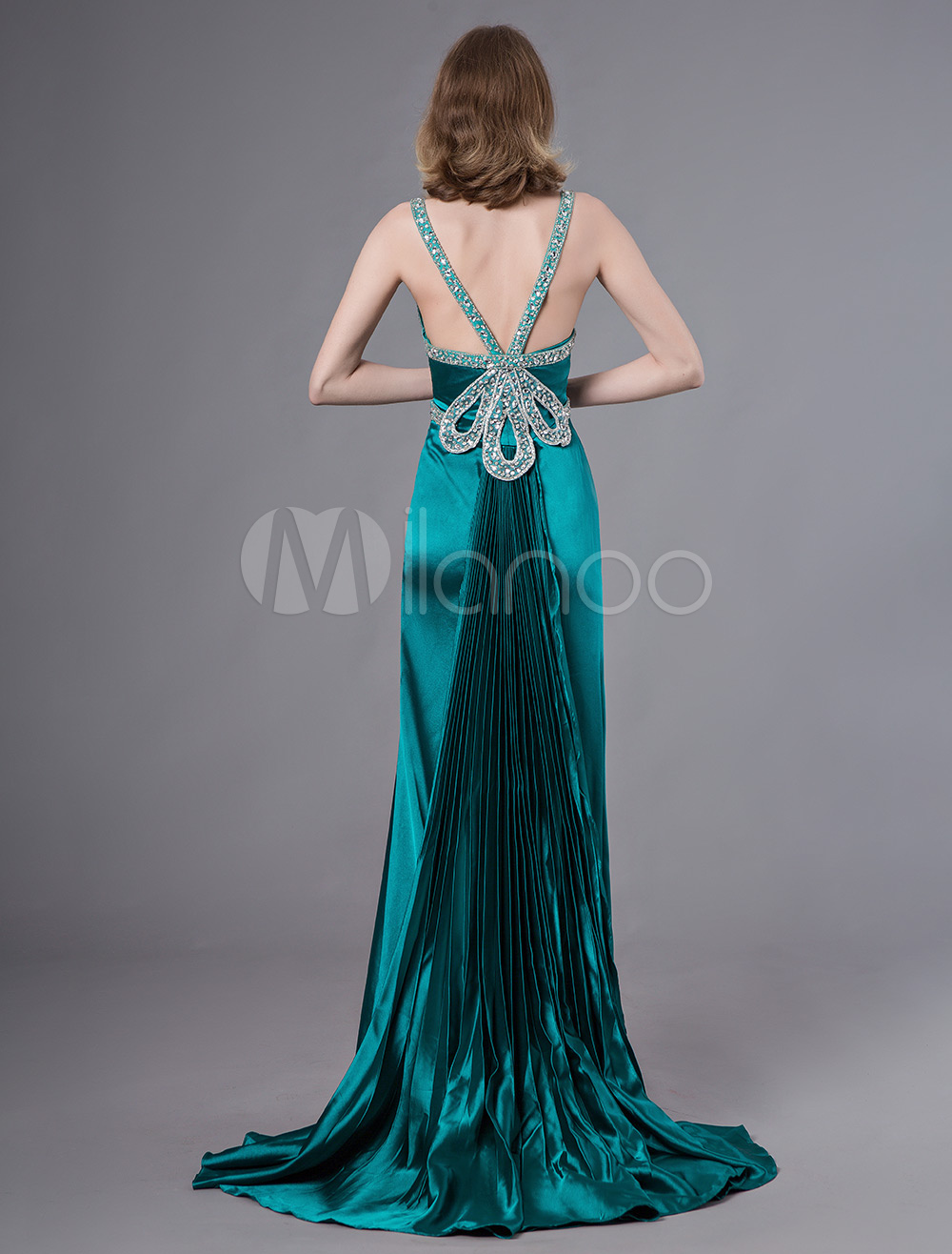 Evening Dresses Sexy Long Prom Dress Beading High Split Pleated Formal ...