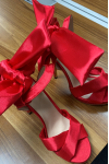 Prom Heels Red Satin Ankle Strap Lace Up Sandals - Milanoo.com