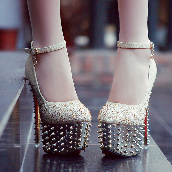 Stiletto Heel Spikes Faux Leather Attractive Platform Pumps For Woman ...